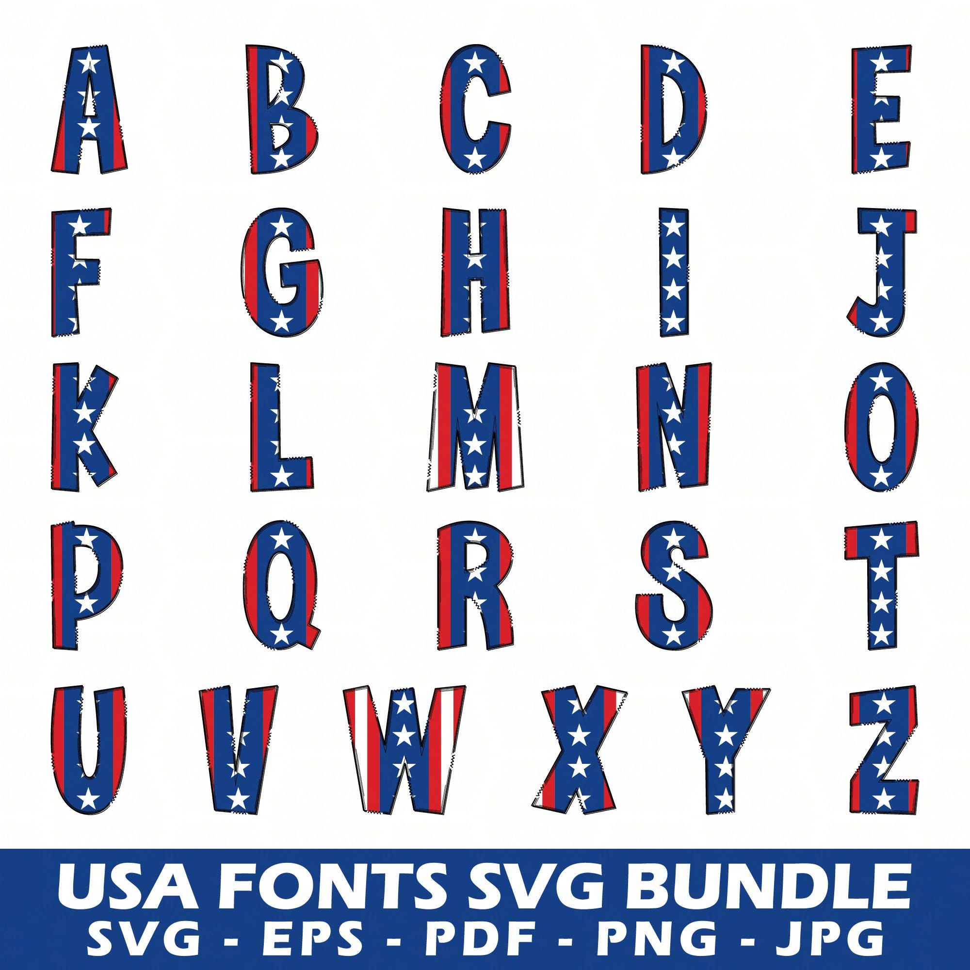USA Flag Alphabet Svg Bundles, Usa Alphabet PNG, Usa Flag Doodle, USA ...