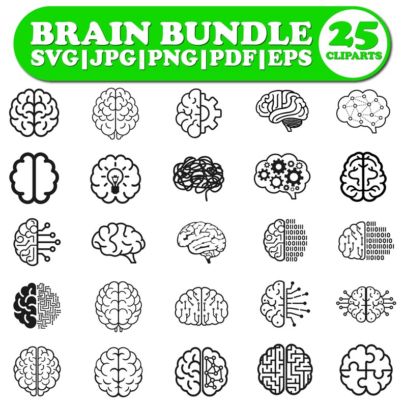 Brain Svg Bundles, Brain PNG for Prints, Brain Clipart, Brain Svg Cut ...