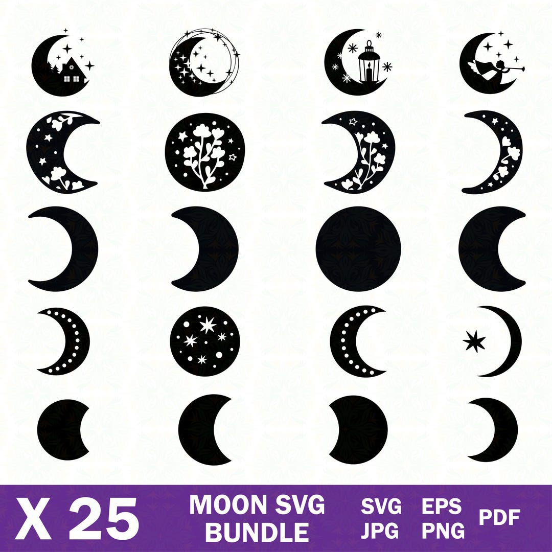 Moon Svg Bundles, Celestial Moon Svg, Moon Bundles, Retro Moon Svg ...