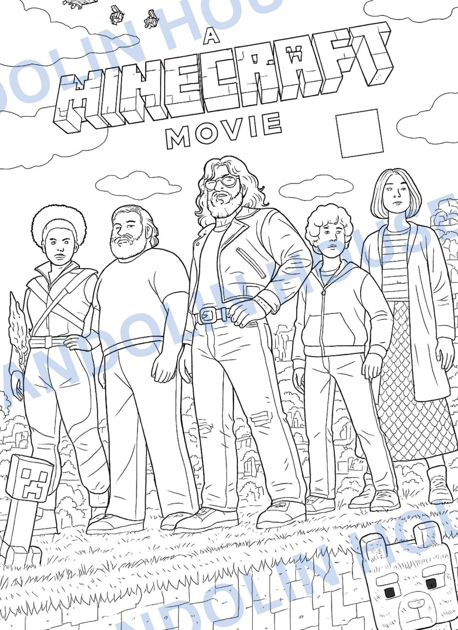 Minecraft Movie Coloring Page – Printable Black and White Line Art for ...