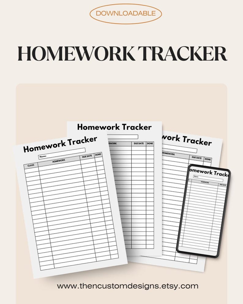 Monochromatic Homework Tracker, Simple Style, Student Planner, Academic ...