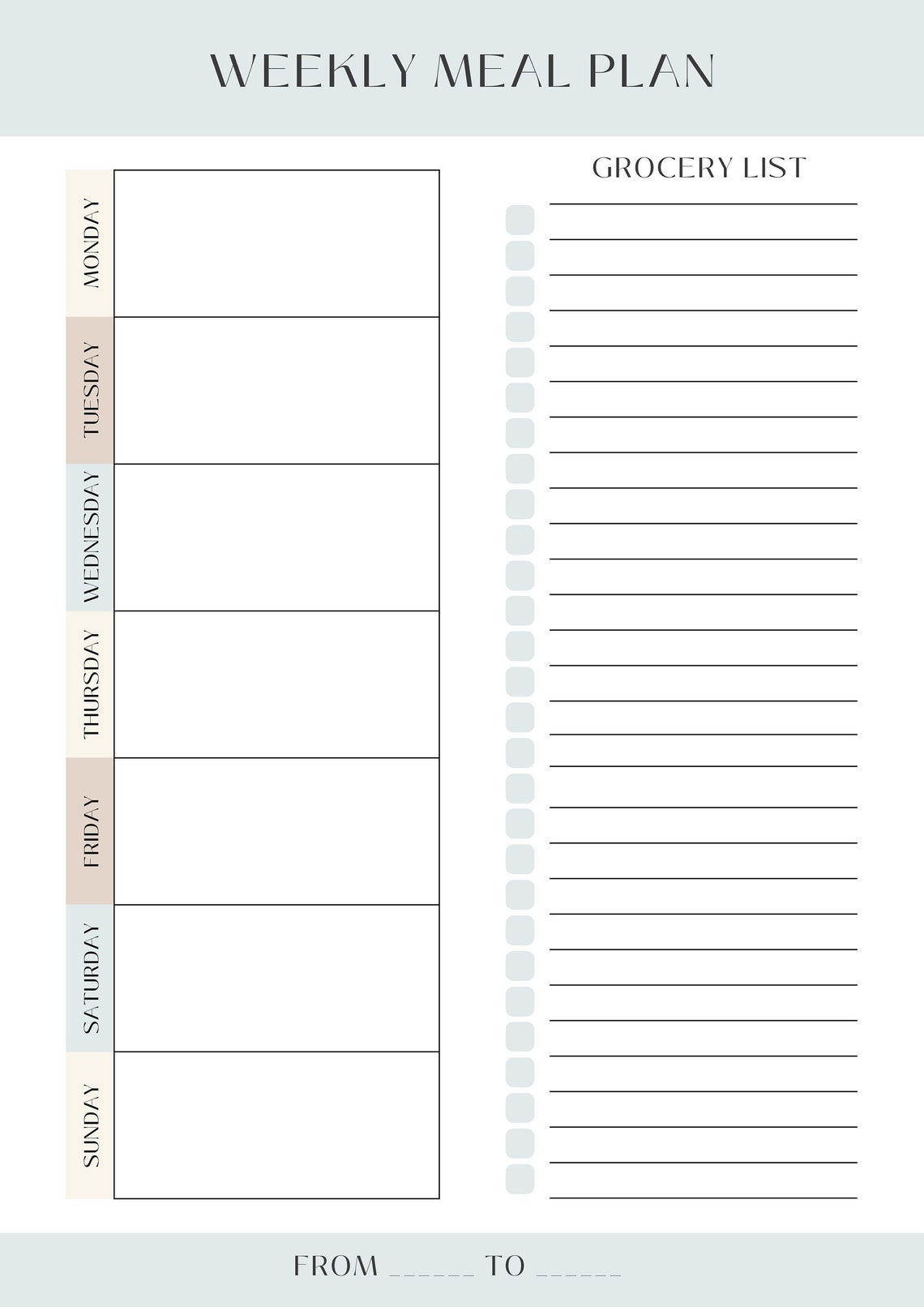 Simple Weekly Meal Planner - Etsy