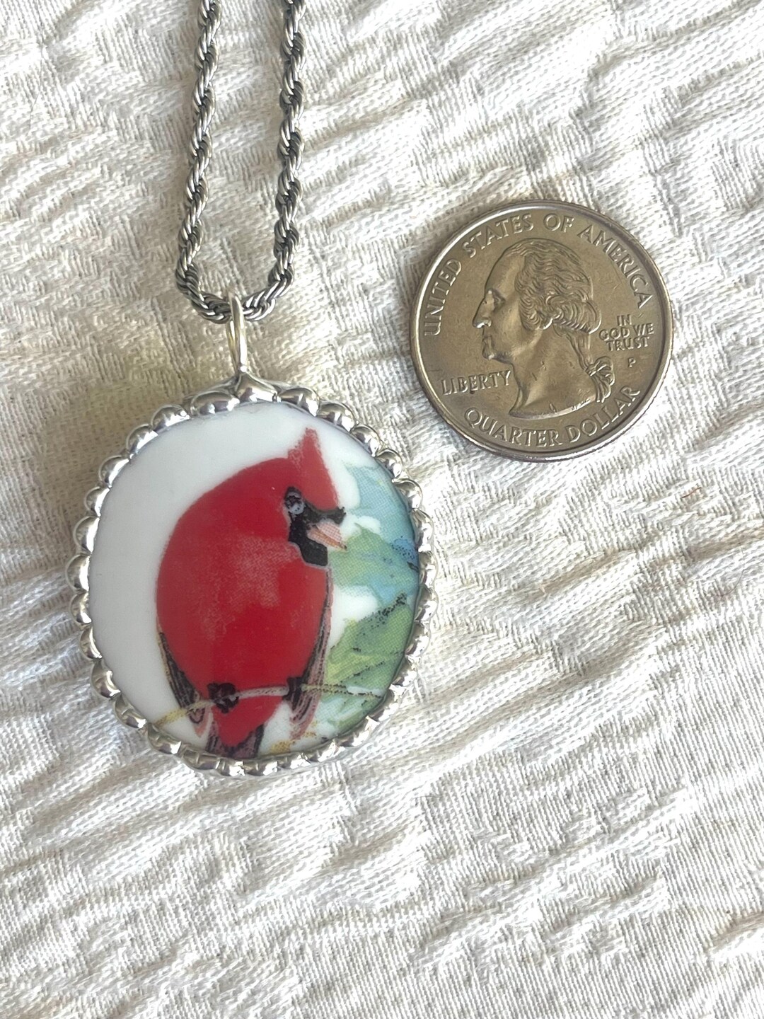 Broken China Necklace of a Red Cardinal - Etsy