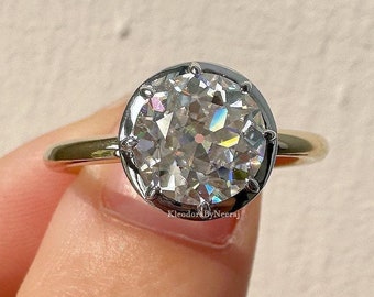 Old European Cut Moissanite Ring Solitaire Old Mine Cut Ring 2.00 Ct ...