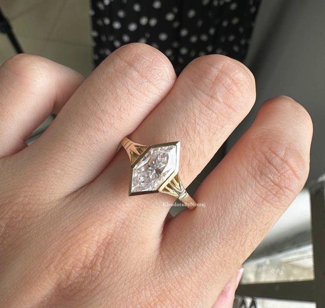 2 Ct Dutch Marquise Cut Moissanite Ring Bezel Set Moissanite Solitaire Ring Dutch Marquise ...