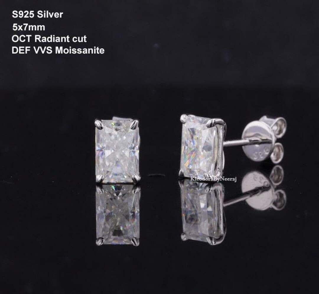 Radiant Cut Moissanite Earring Moissanite Stud Earring 1 + 1 Ct Radiant ...