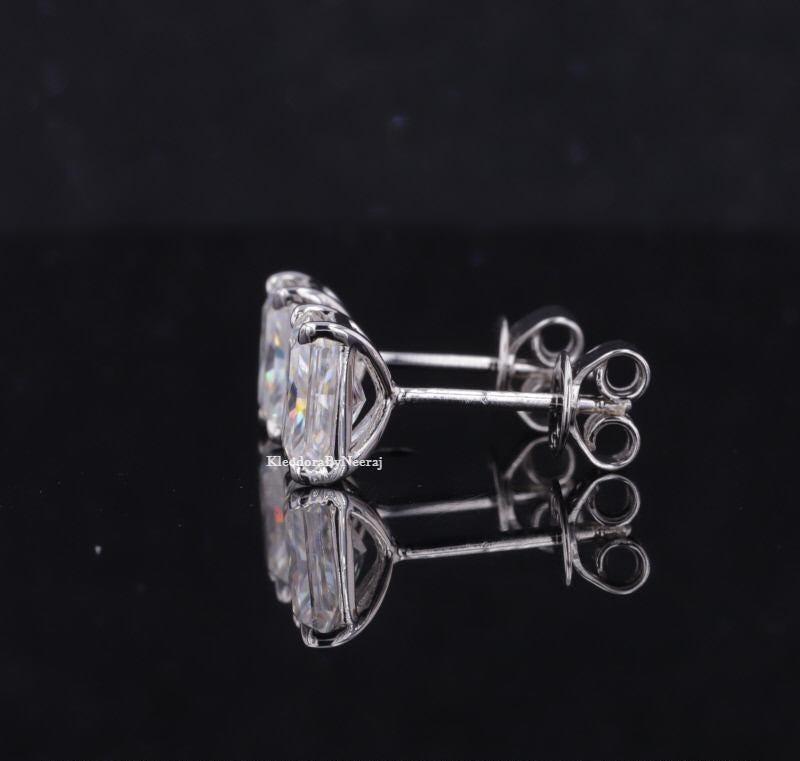 Radiant Cut Moissanite Earring Moissanite Stud Earring 1 + 1 Ct Radiant ...