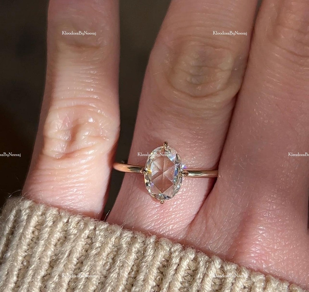 Solitaire Rose Cut Diamond Ring 2.00 Ct Oval Rose Cut Engagement Ring ...