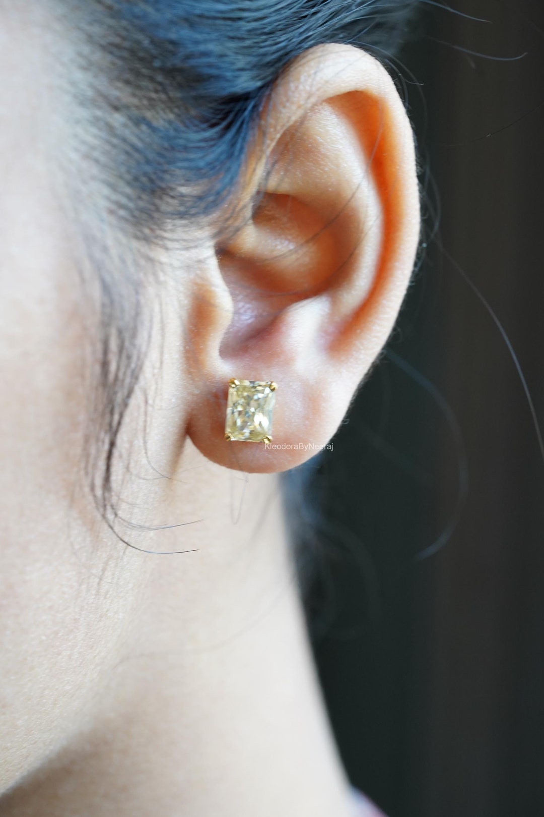 Canary Yellow Moissanite Earring Radiant Cut Stud Earring 2 + 2 Ct ...