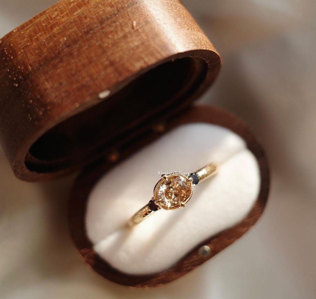 1.55 Ctw Bezel Set Champagne Engagement Ring Champagne Moissanite Ring ...