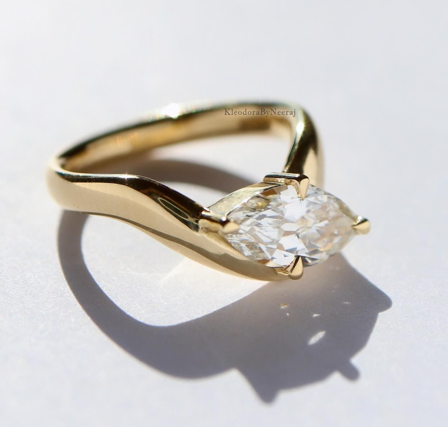 1.60 Ct East West Marquise Cut Moissanite Ring Solitaire Engagement ...