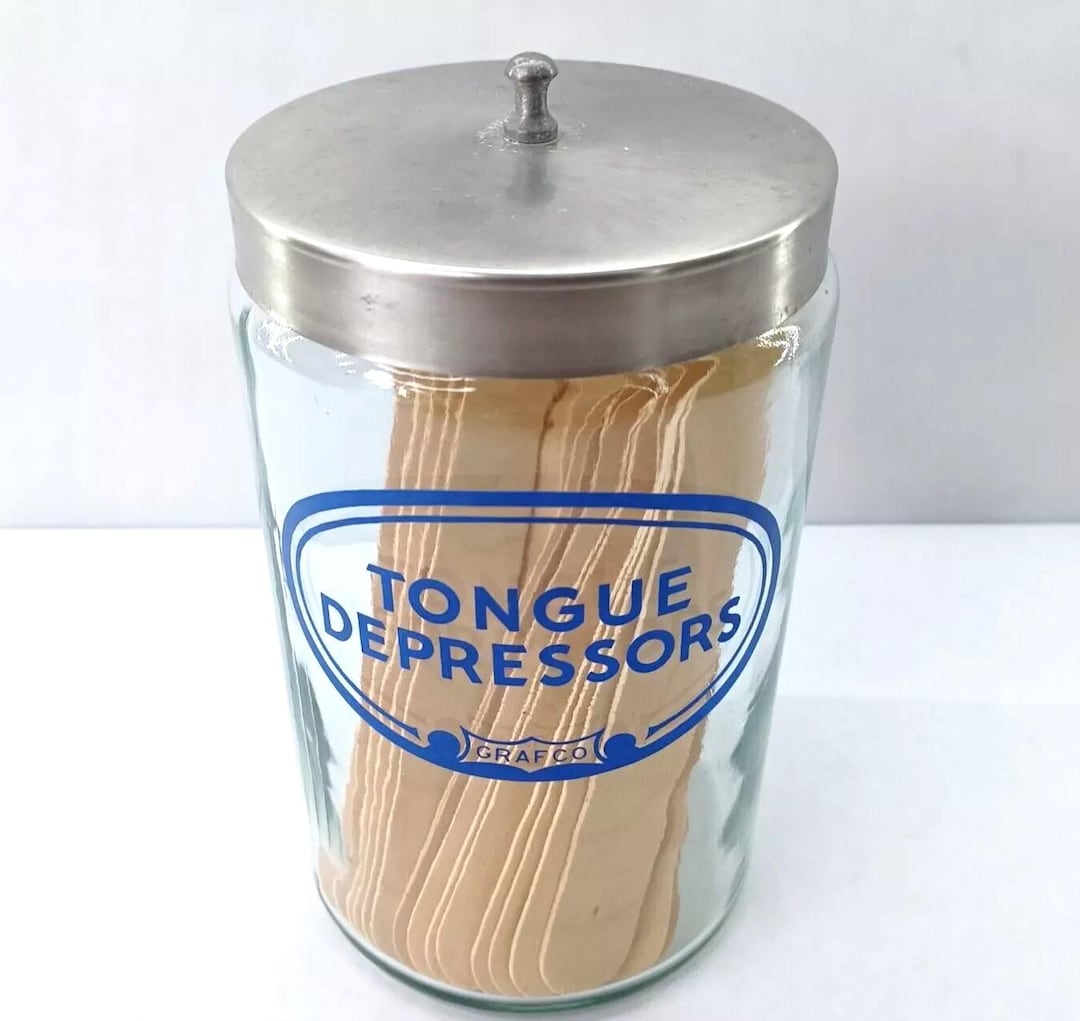 Grafco Blue Medical Jar With Lid Tongue Depressors Dr Office Supplies ...
