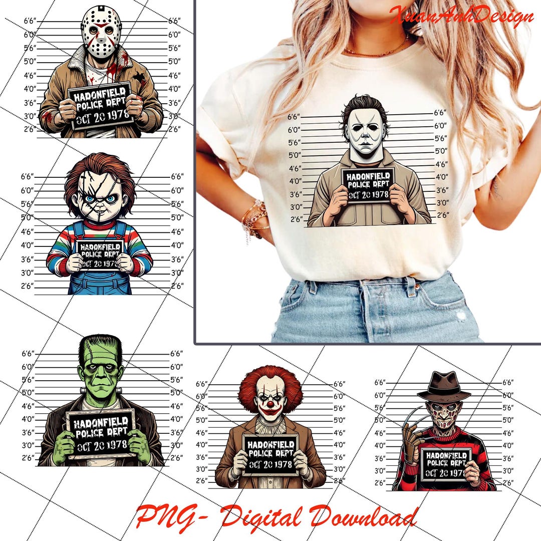 5 Friends Horror Characters Mugshot Png Bundle, Happy Halloween Png ...