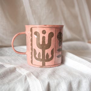 Large Ceramic Mug in Retro Style – Handmade With a Pink Floral Design ...