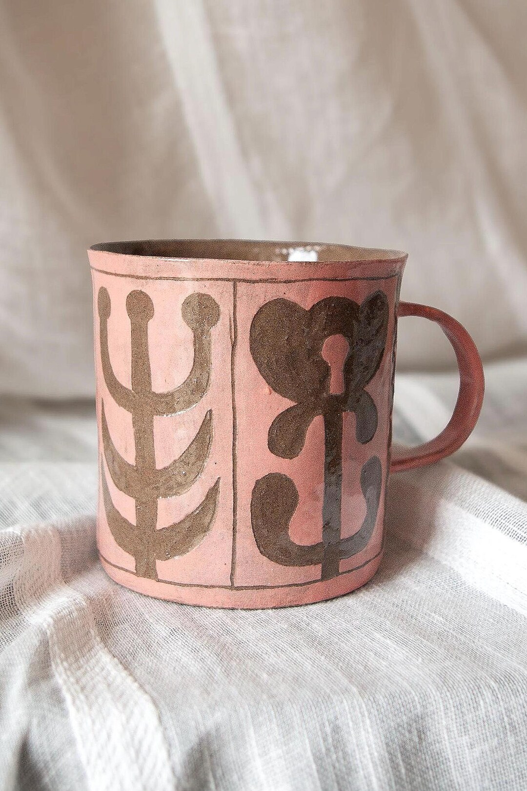 Large Ceramic Mug in Retro Style – Handmade With a Pink Floral Design ...