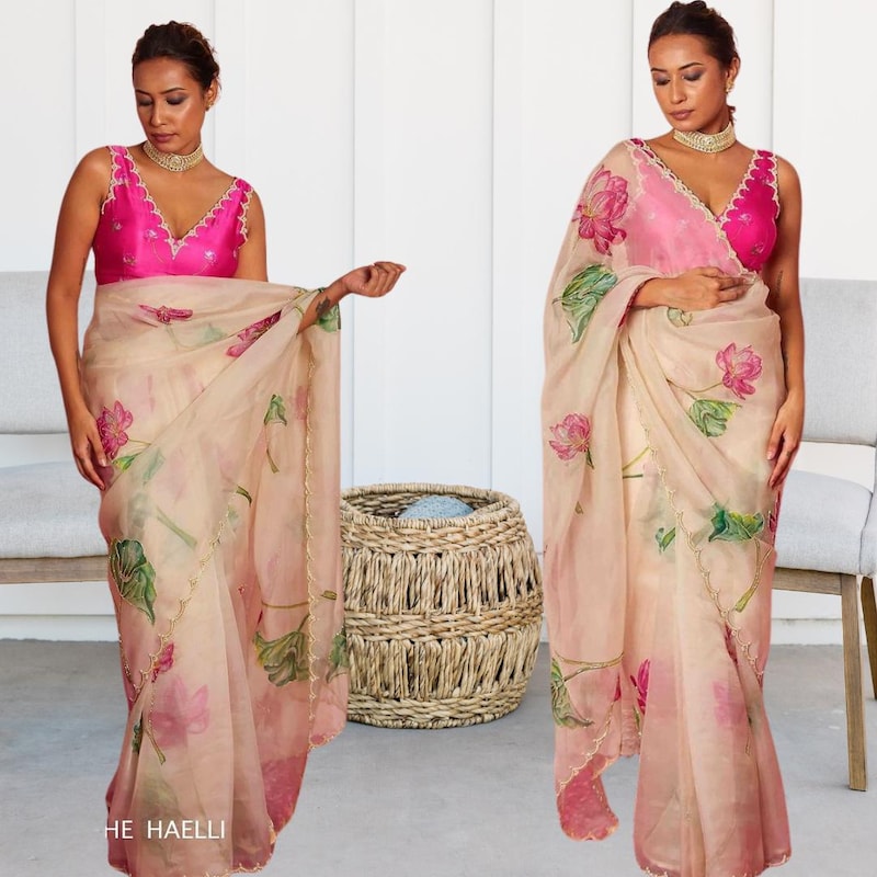 Lotus Organza Saree - Etsy