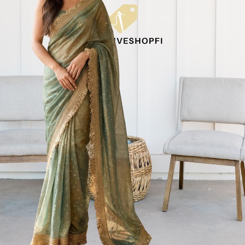 Traditional Soft Silk Saree | Butti Design With Lace Border & Pallu ...