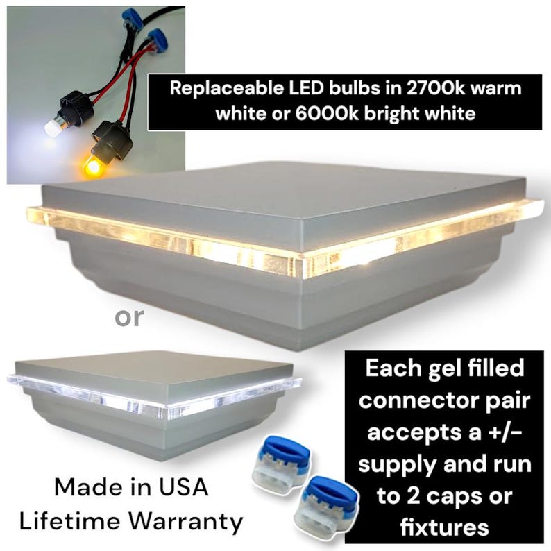 Deklights® 4x4 Lighted Post Cap. Replaceable 12-volt LED Bulb. Bright ...