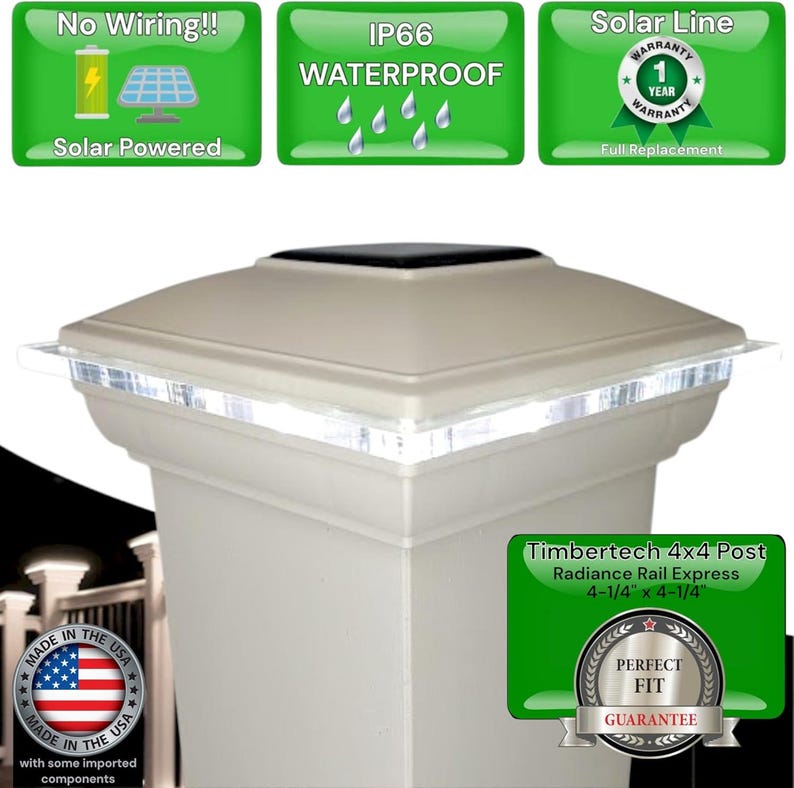 Deklights® Solar Lighted Post Cap for Timbertech. Glass Edge Style Lens ...