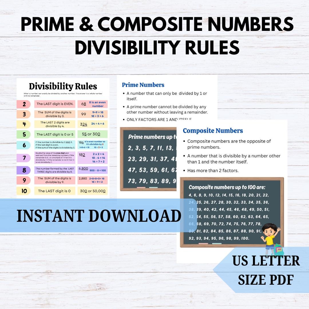 Prime & Composite Numbers, Divisibility Rules, Charts, Printables, PDF ...