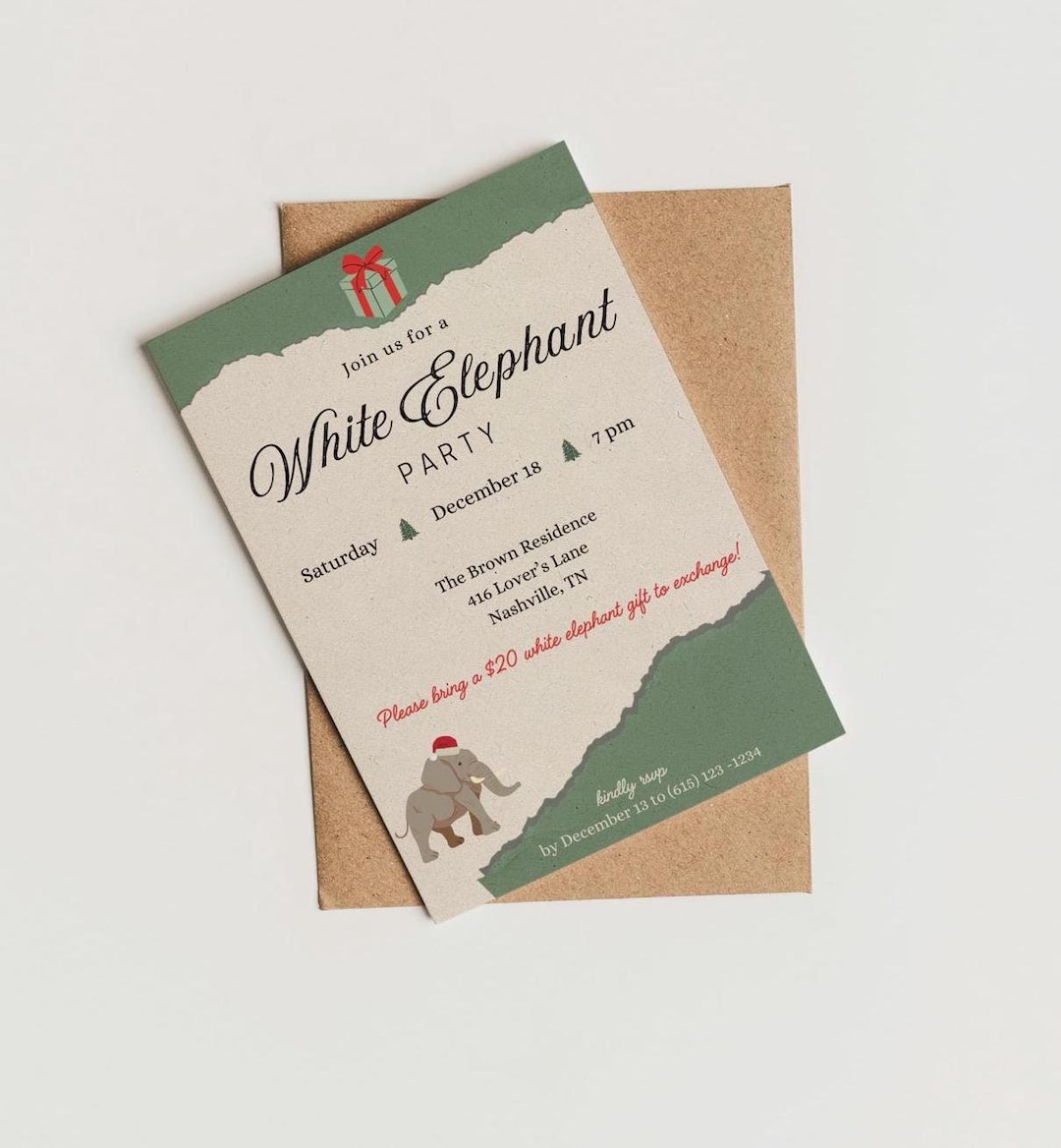 White Elephant Invitation Template, Christmas Party Gift Exchange ...