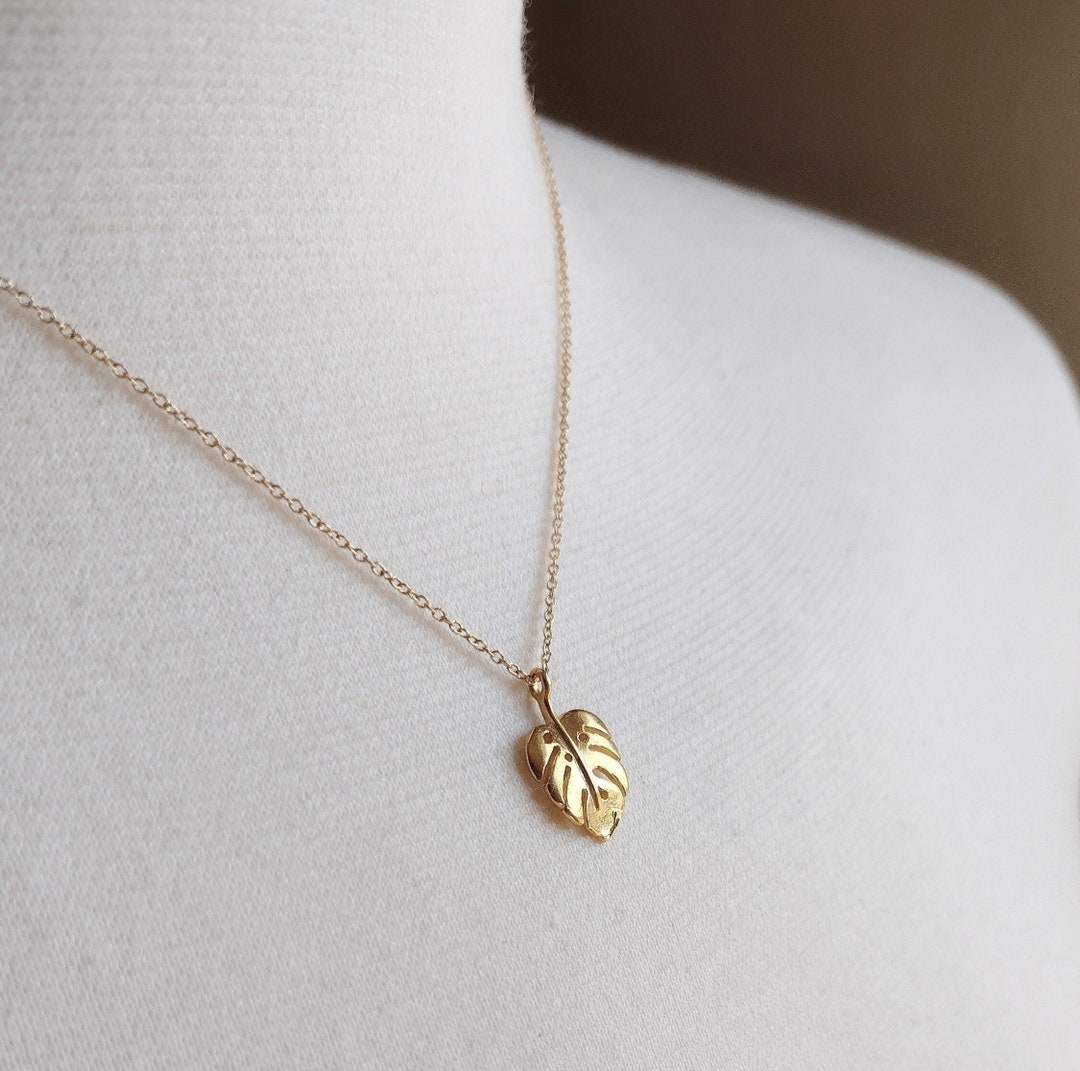 Monstera Leaf Necklace: 18K Gold Vermeil Pendant, 14K Gold Filled Chain ...