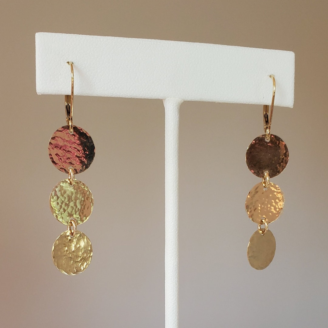 Hammered Disc Dangle Earrings: 14K Gold Fill or Sterling Silver - Etsy