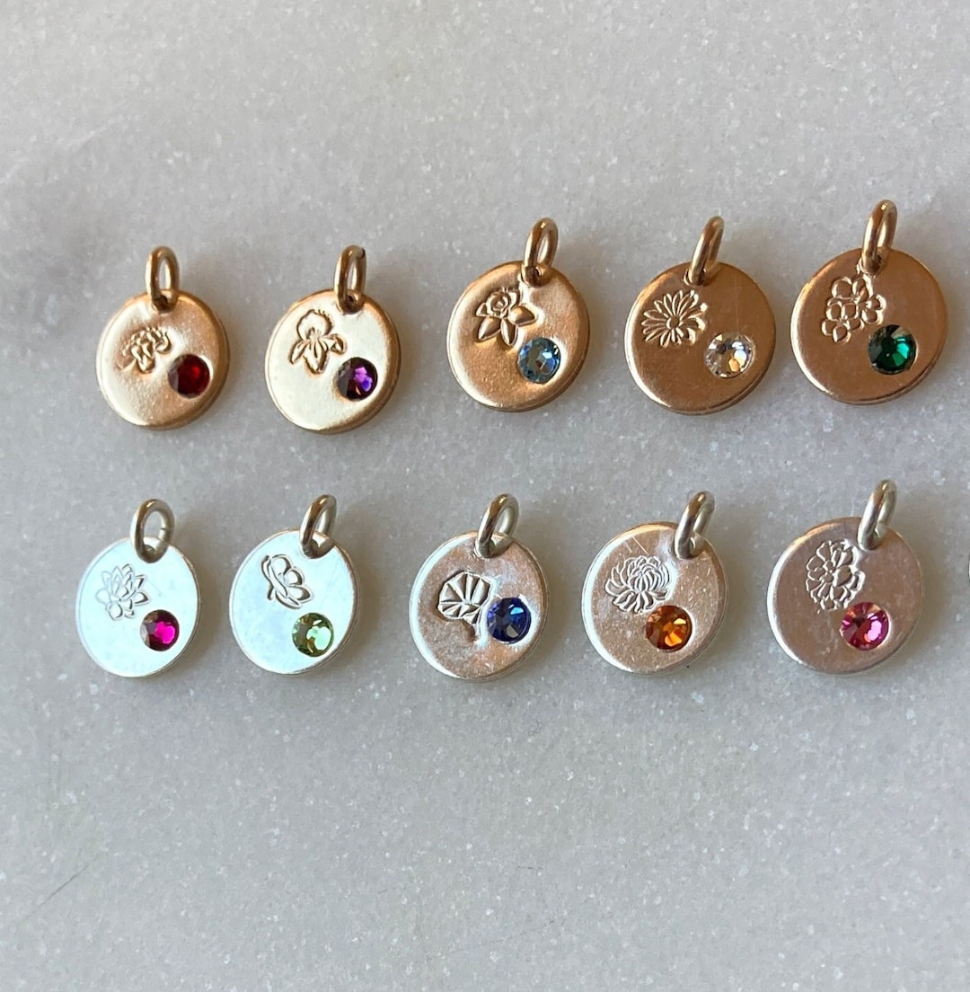 Add on Birth Month Flower Charm, Gold Swarovski Birth Crystal Charm ...