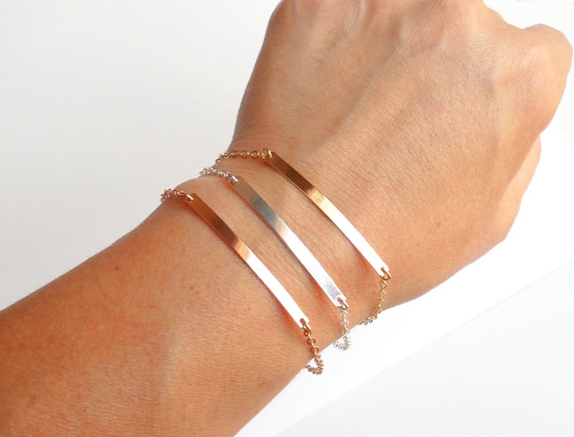 Gold Bar Bracelet W/ Diamond Skinny Bar Bracelet W/ CZ - Etsy