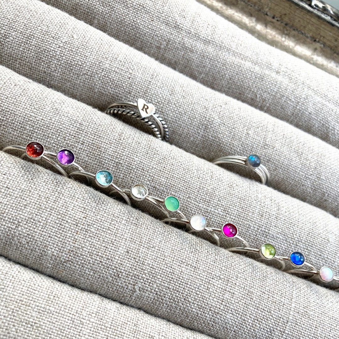 Sterling Silver Birthstone Stack Ring 4mm Gemstone Dainty Minimalist ...