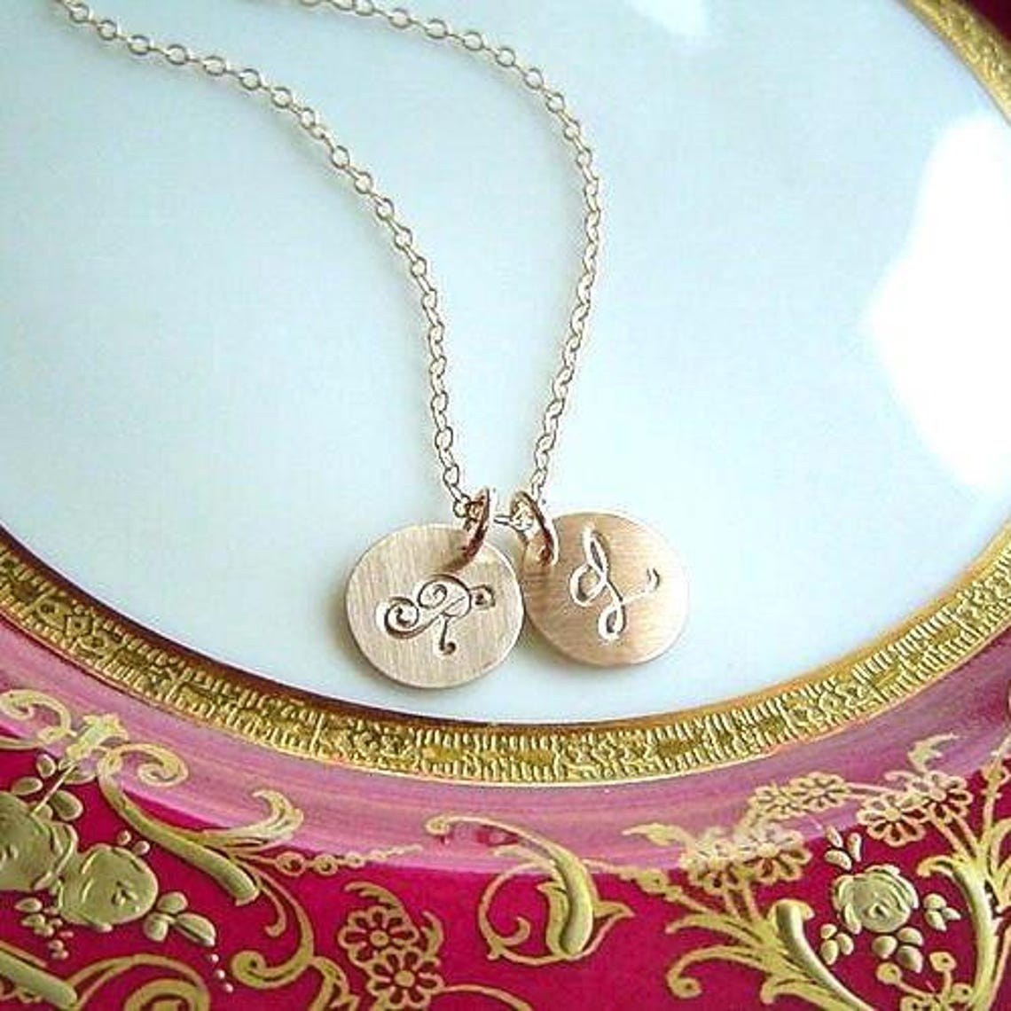 Personalized 14K Gold Filled Double Initial Discs Necklace - Etsy