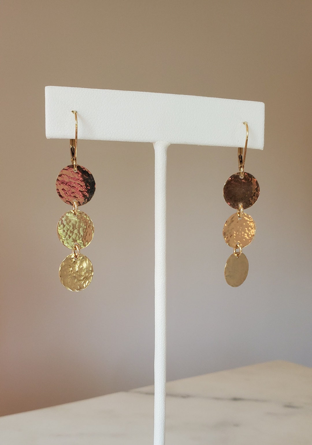 Triple Disc Earrings Gold Earrings Gold Disc Earrings - Etsy