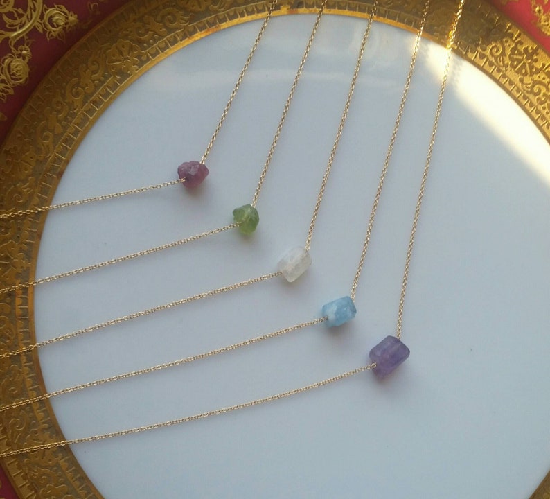 Raw Amethyst Crystal Necklace fine 14K Gold fill chain | Etsy