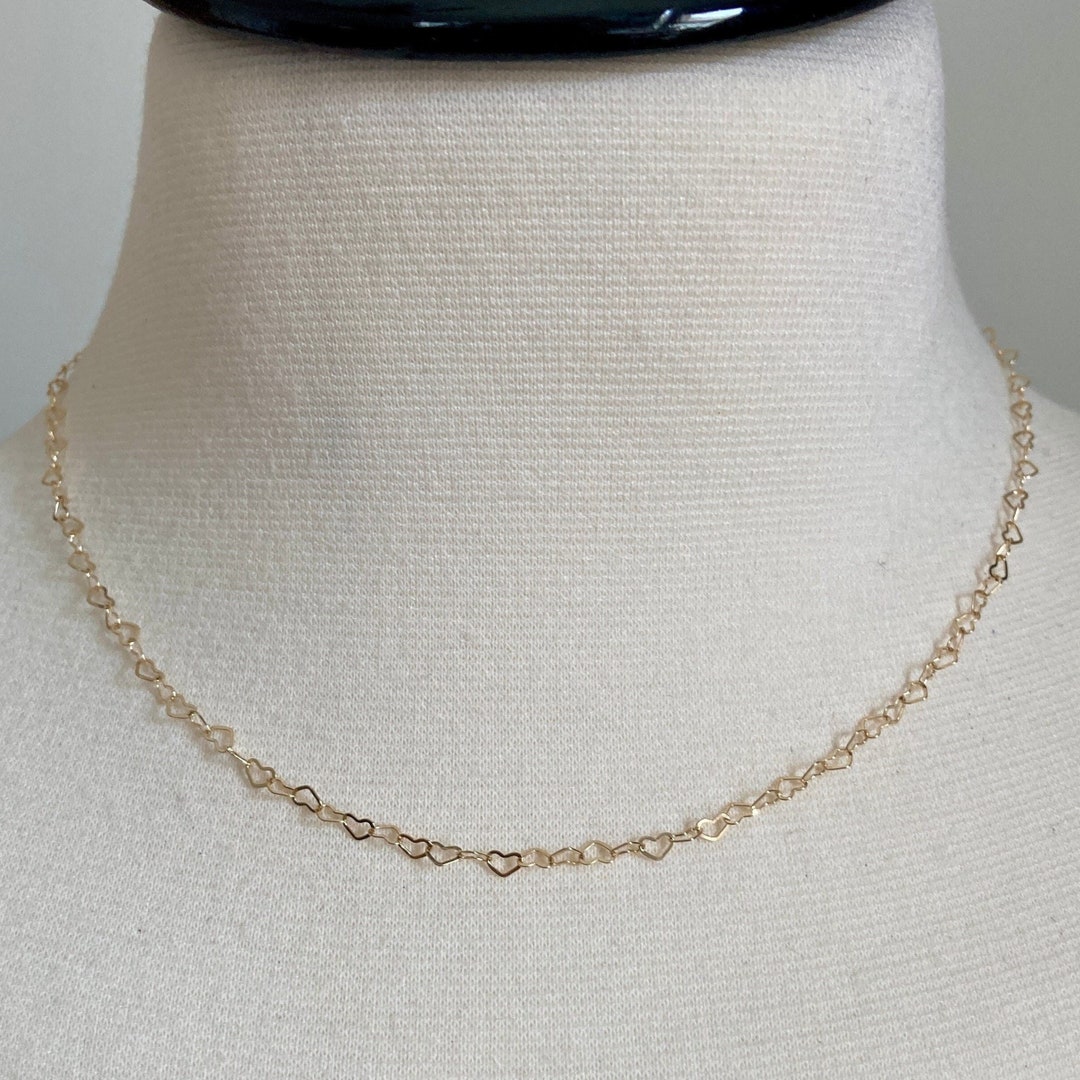 Dainty 14K Gold Filled Heart Link Chain Necklace, Minimalist Layering ...