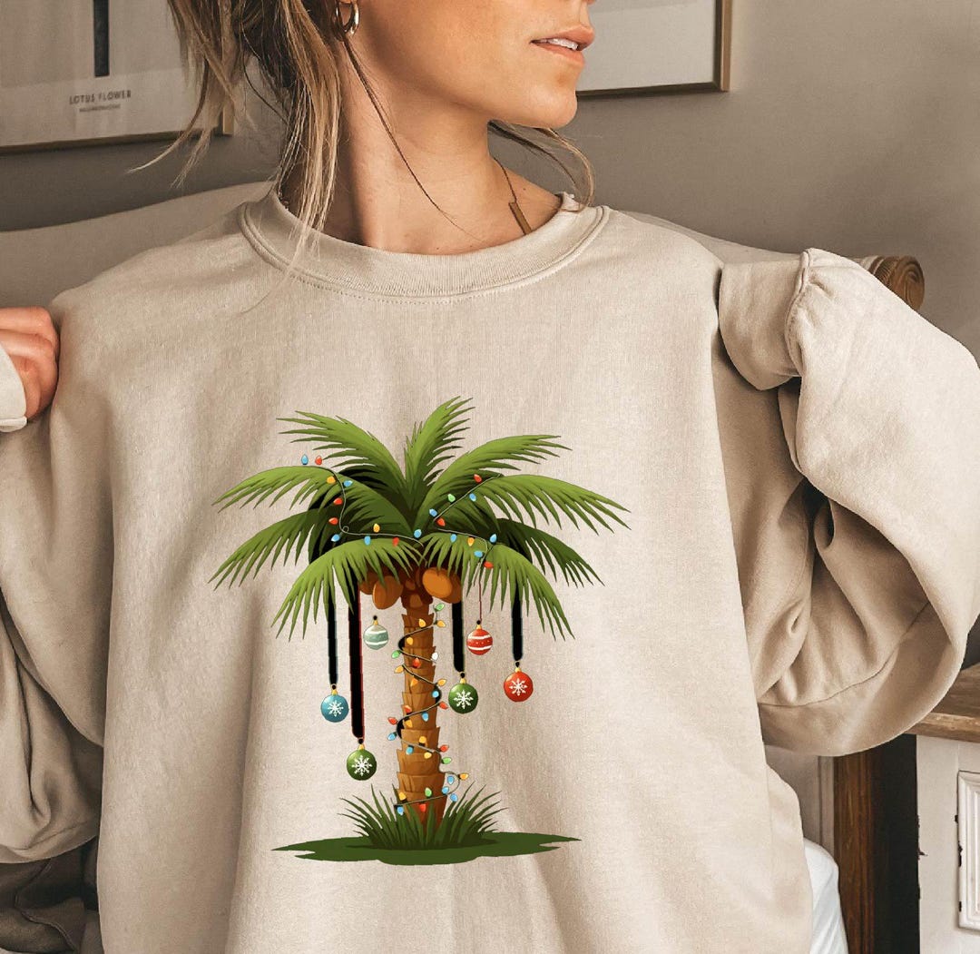 Christmas Palm Tree Light Sweater Christmas Tree Sweat Tropical Palm ...