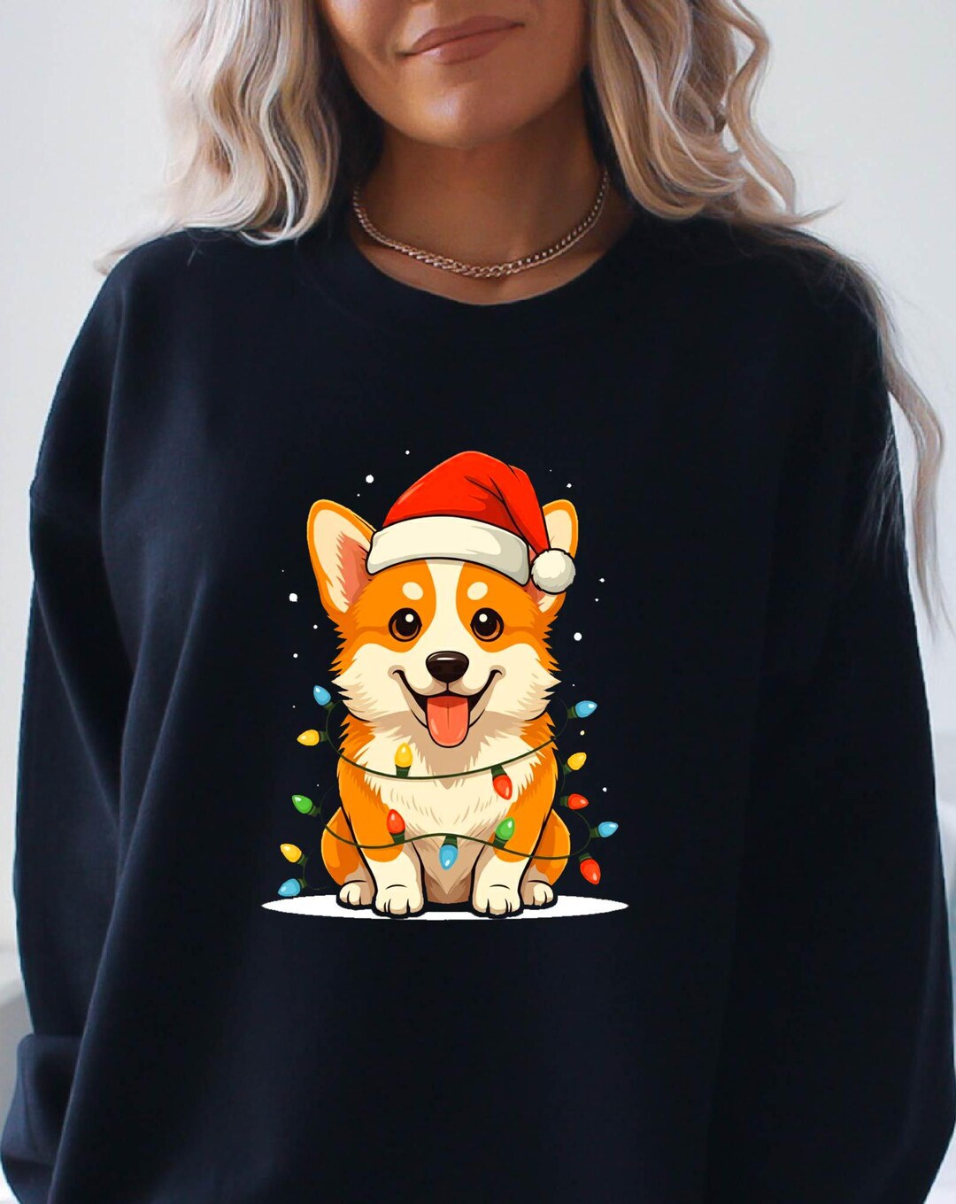 Corgi Santa Christmas Tree Lights Xmas Sweatshirt Corgi Christmas Sweat ...