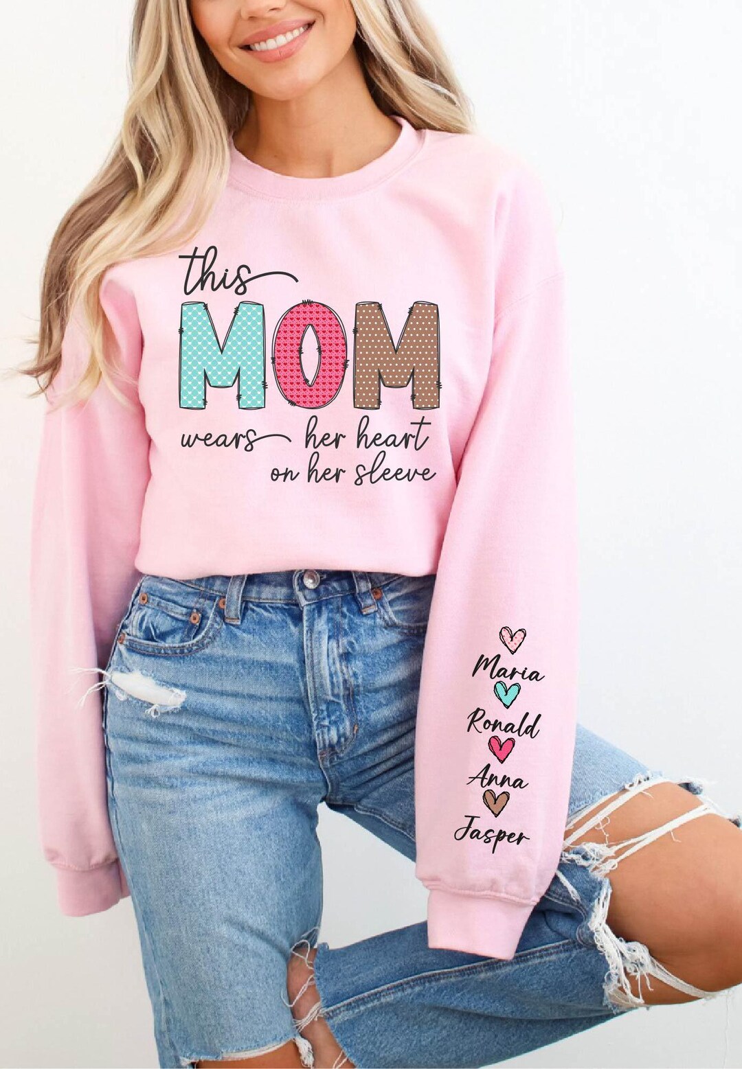 Heart on Sleeve With Kids Names Sweat - Custom Valentine's Day ...
