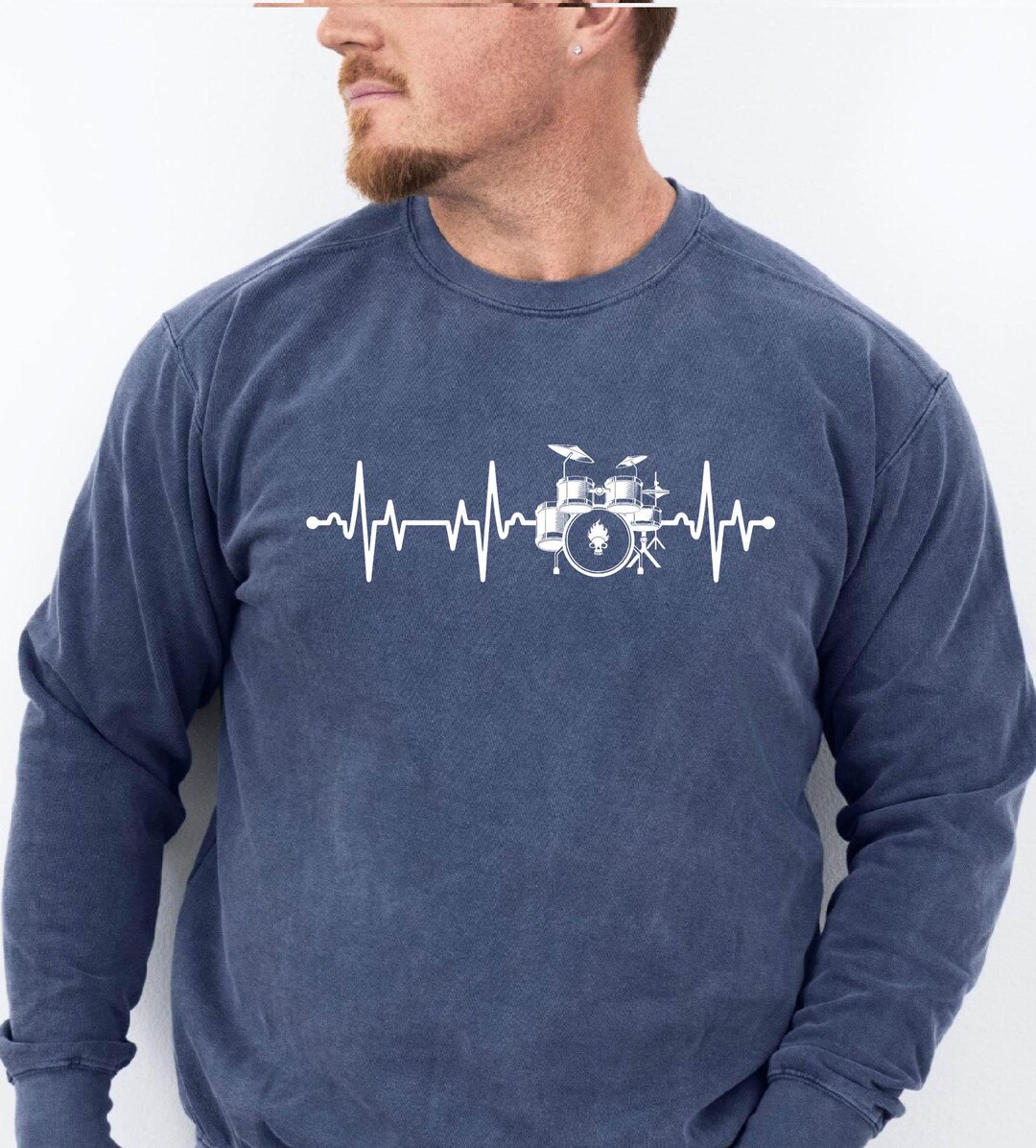 Drummer Heartbeat Sweatshirt, Music Band Drummer Bass Sweat, Rock ...
