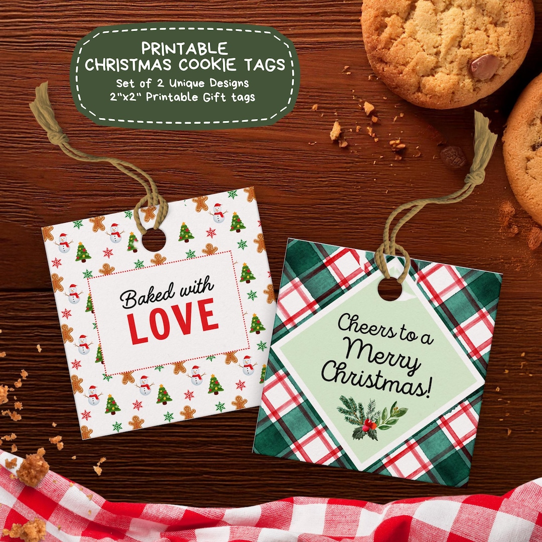 Printable Christmas Cookie Gift Tags 2x2 Inch Holiday Labels PDF, Set ...