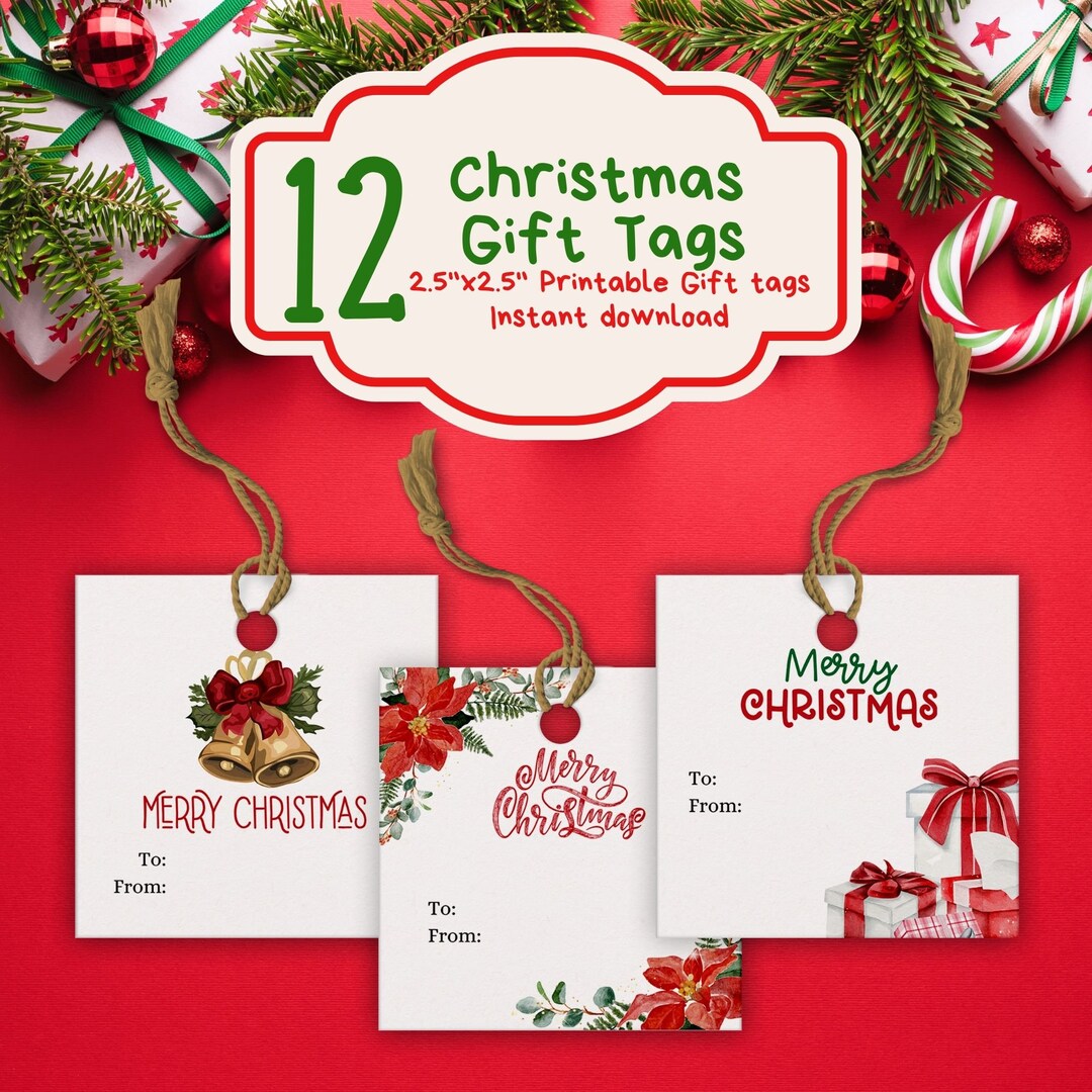12 Square Christmas Gift Tags Printable With Customizable Text ...