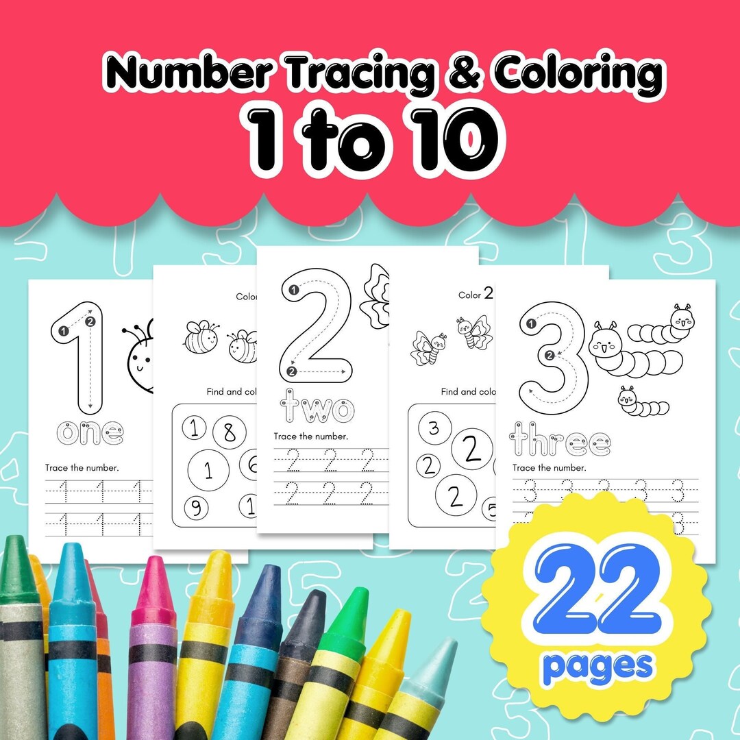 Number Tracing & Coloring 1-10, Printable Worksheets for Kids ...