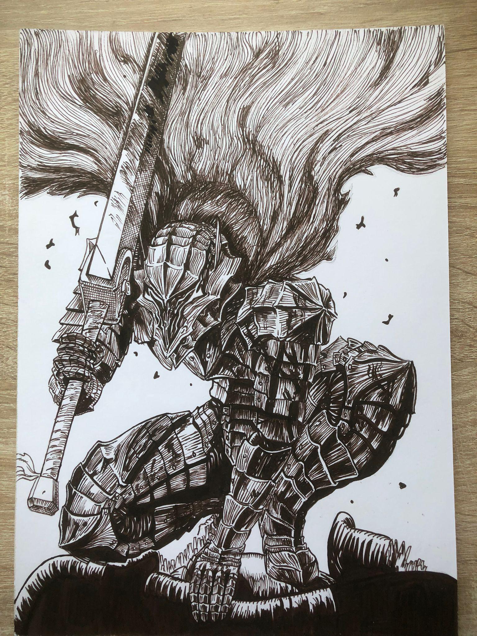 Guts Drawing From Berserk,manga Drawing,hand Made Berserk Drowing on A4 ...
