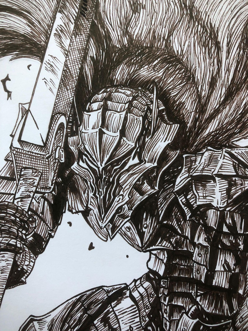 Guts Drawing From Berserk,manga Drawing,hand Made Berserk Drowing on A4 ...