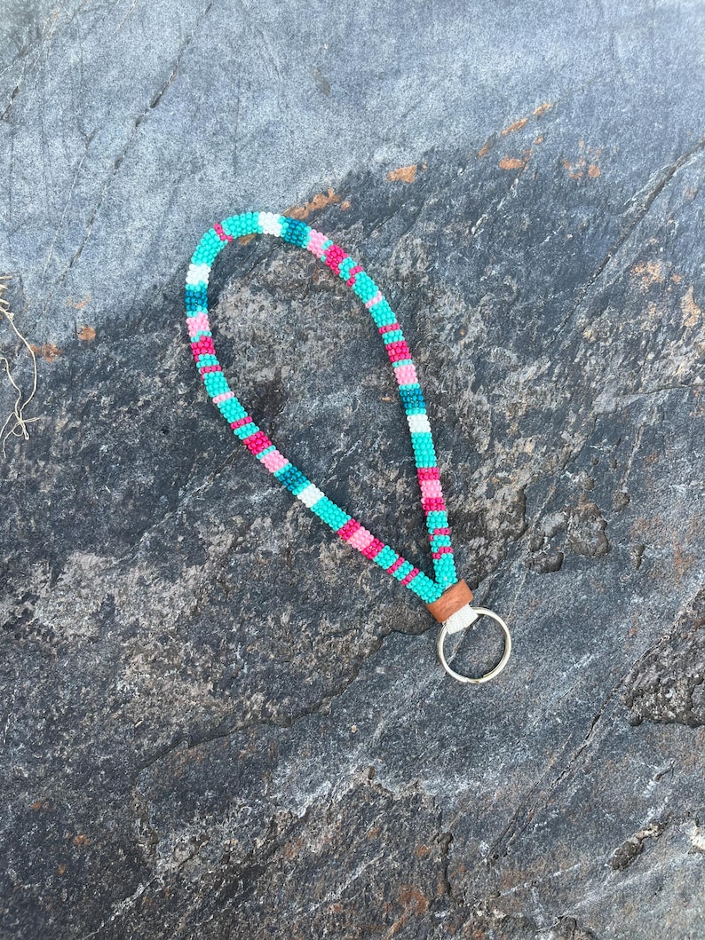 Beaded Keychain Wristlet, Native Style Beaded Keychain, Seed Bead ...