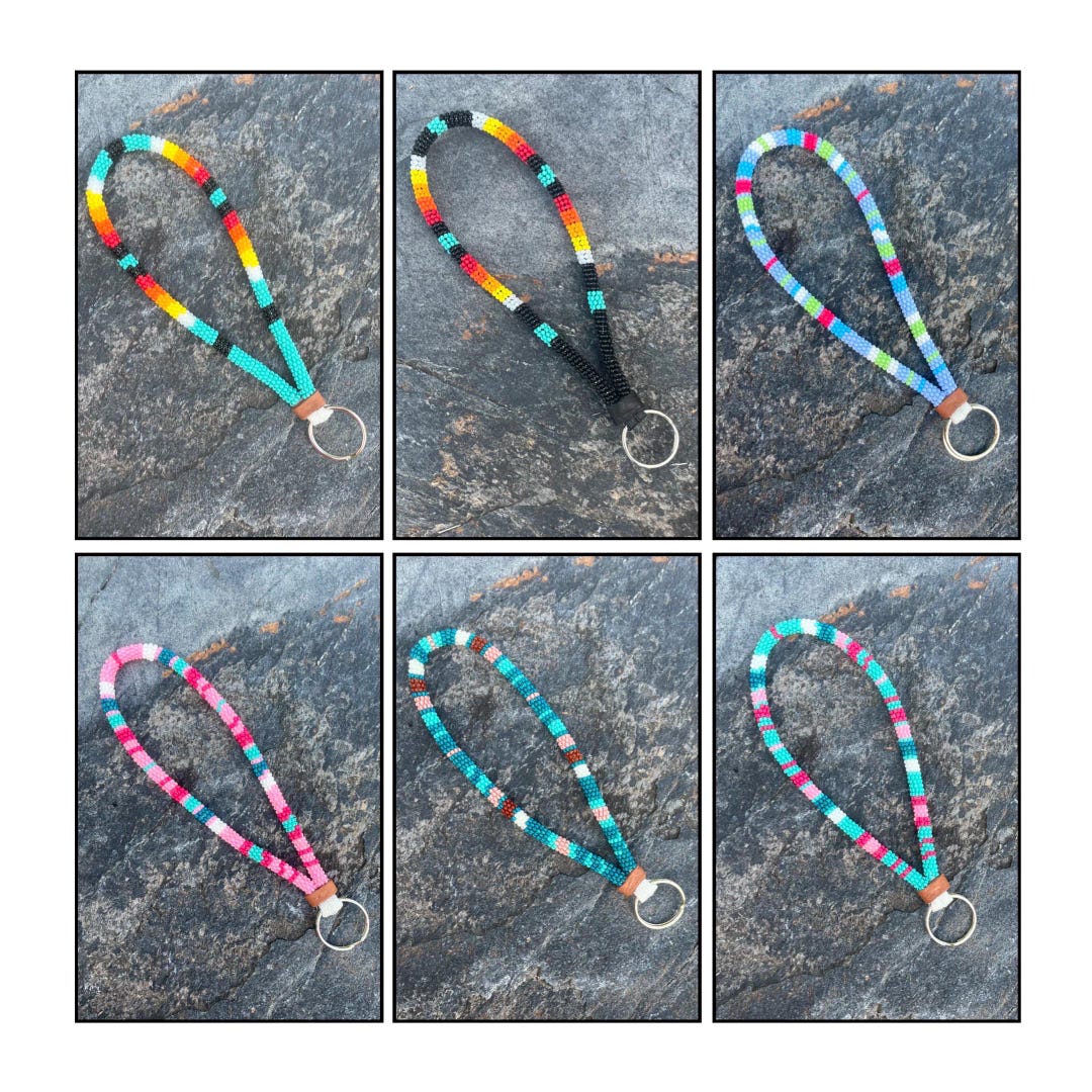 Beaded Keychain Wristlet, Native Style Beaded Keychain, Seed Bead ...