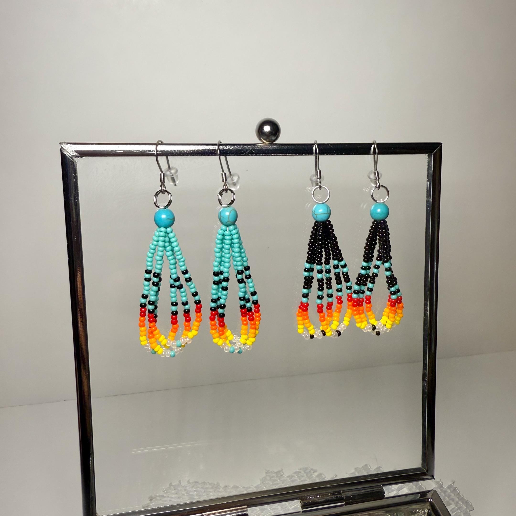 Native Style Seed Bead Dangle Earrings: Western Beadwork - Etsy