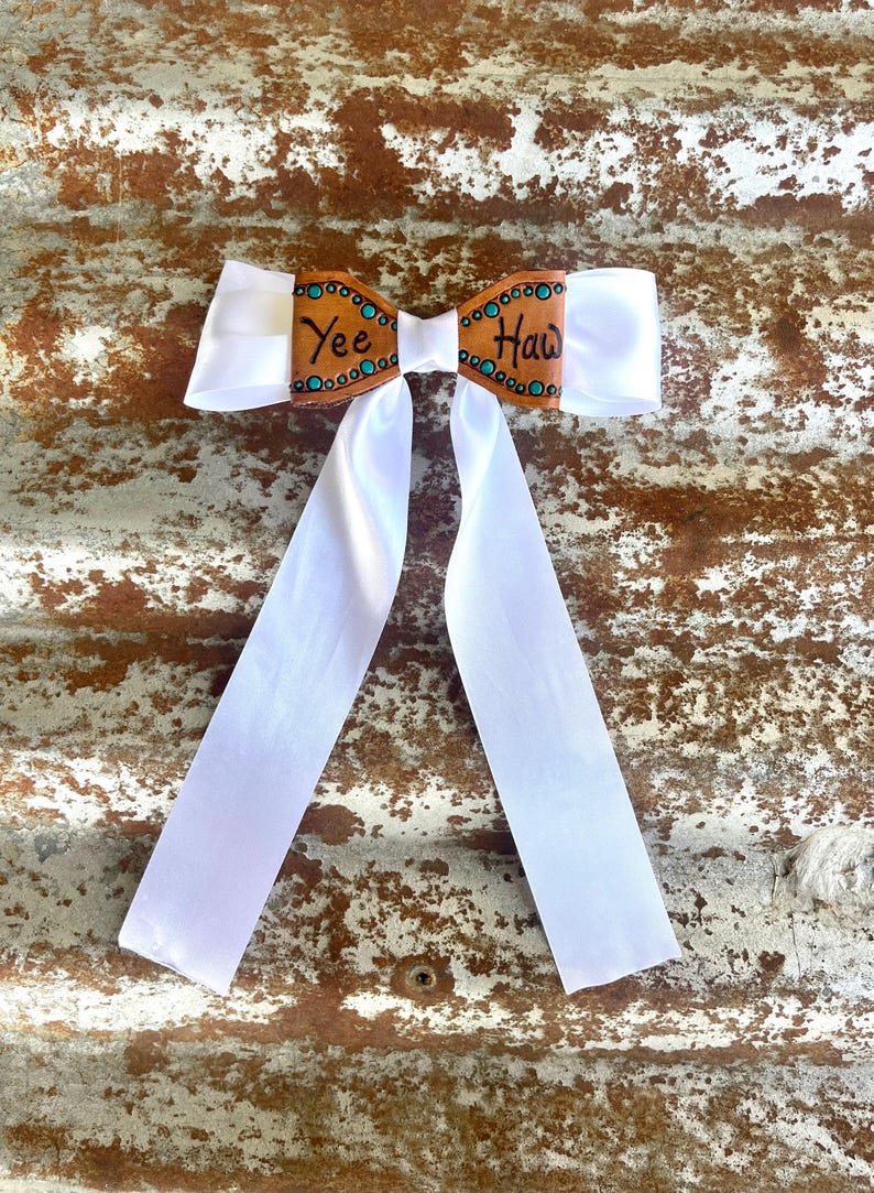 Handmade Western Leather Hair Bow: Turquoise Painted Barrette - Etsy