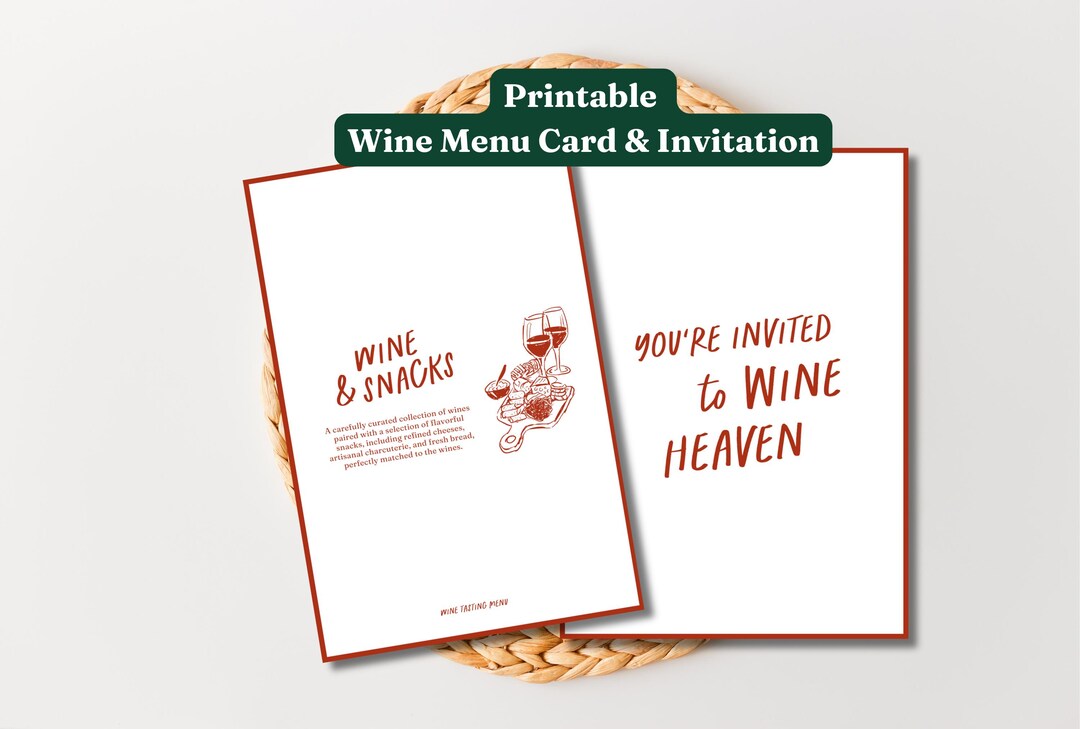 Wine Tasting Menu + Invitation, Printable, Aesthetic, Red & White, Menu ...