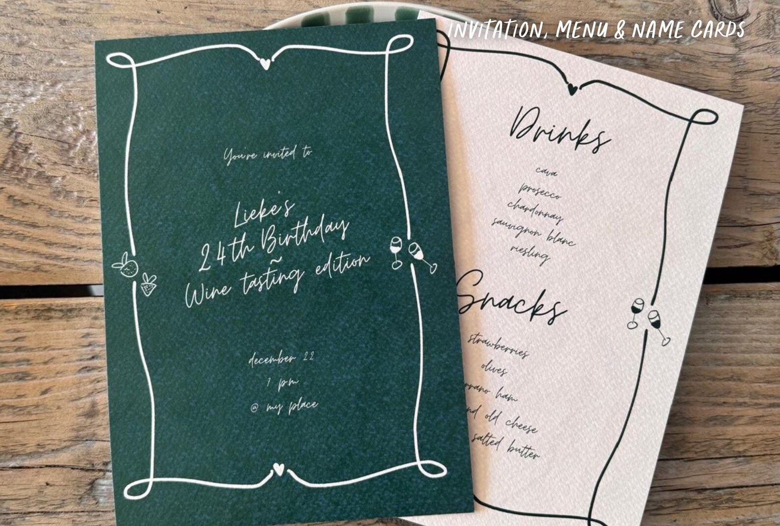 Invitation, Menu Card and Name Cards for Your Wine Tasting Birthday ...