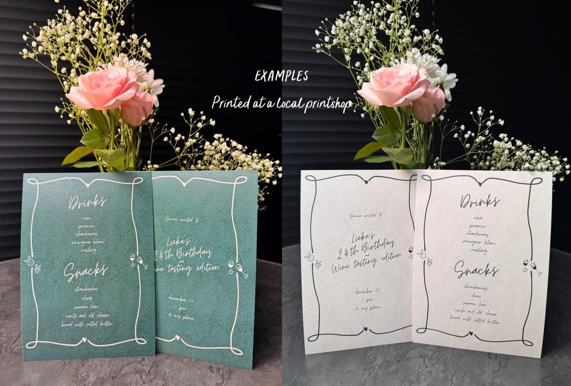 Invitation, Menu Card and Name Cards for Your Wine Tasting Birthday ...